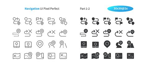 탐색 Ui 픽셀 완벽 한 잘 만들어진 벡터 얇은 선 및 고체 아이콘 30 2 그리드 웹 그래픽 및 애플 리 케이 션에 대 한 X
