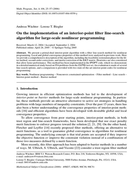 On The Implementation Of An Interior Point Filter Line Search Algorithm For Large Scale