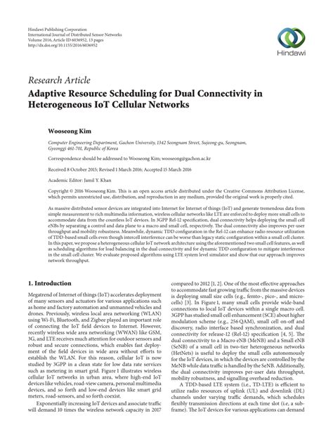 Pdf Adaptive Resource Scheduling For Dual Connectivity In Heterogeneous Iot Cellular Networks