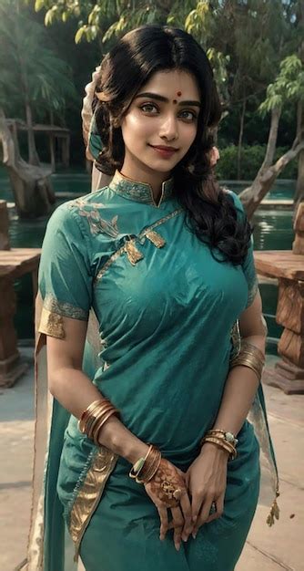 Premium Photo A Beautiful Woman In A Green Sari