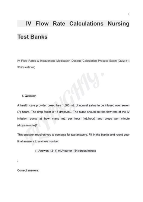Iv Flow Rate Calculation Nursing Test Bank Nclex Reviewer And Practice Questions Iv Flow Rate