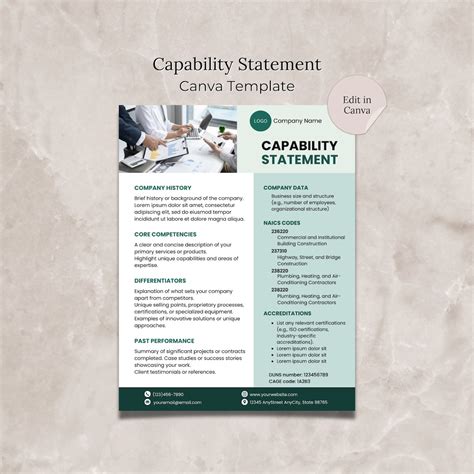 Capability Statement Canva Template Editable Capability Statement Document Government