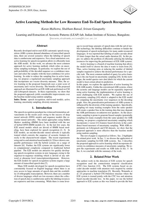 Pdf Active Learning Methods For Low Resource End To End Speech Recognition