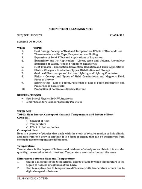 Second Term Ss1 Physic Pdf Thermometer Thermal Expansion