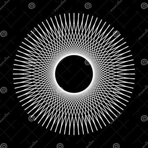 Abstract Circle Radial Pattern White Round Design Element On Black Background Stock Vector