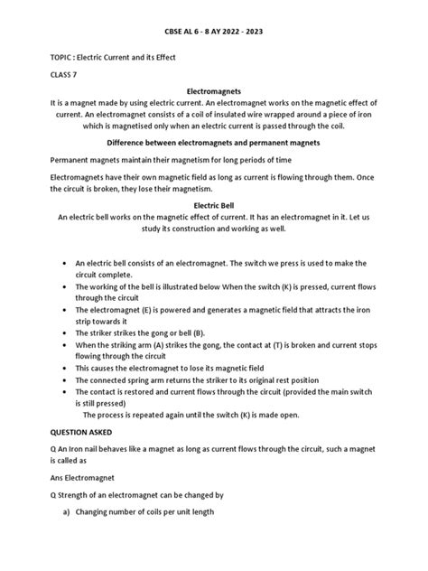 G7 Cbse Electric Current And Its Effects Anand Kumar Pdf Magnet Switch