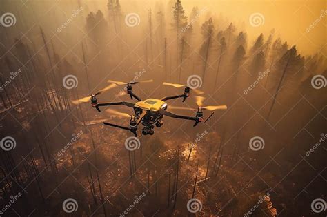 Drone Monitoring A Wildfire In A Forest Stock Illustration Illustration Of Surveillance