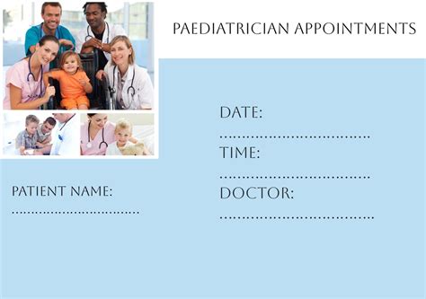 Pediatric Appointment Card With Smiling Doctors And Young Patients