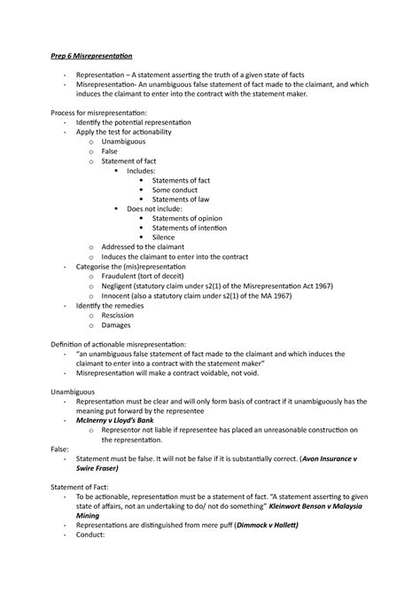 Prep 6 Misrepresentations Prep 6 Misrepresentation Representation A Statement Asserting The