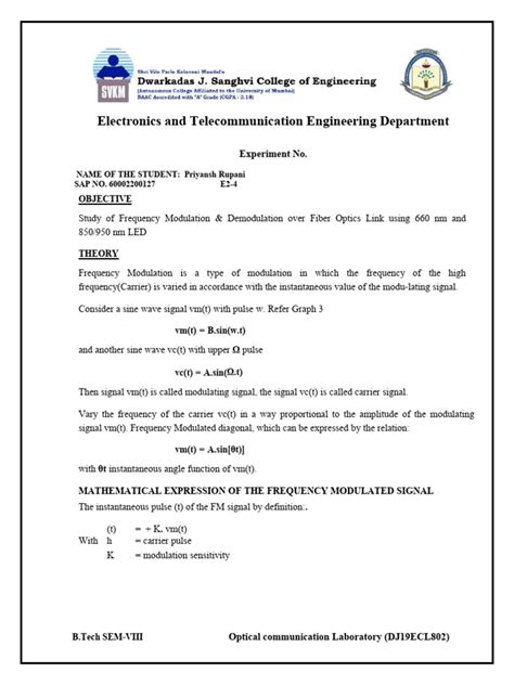 Frequency Modulation And Demodulation Using Optical Link Pdf Frequency Modulation Detector