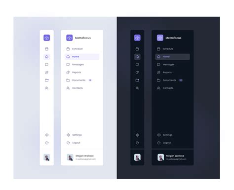 Side Navigation Bar In Light And Dark Mode Behance