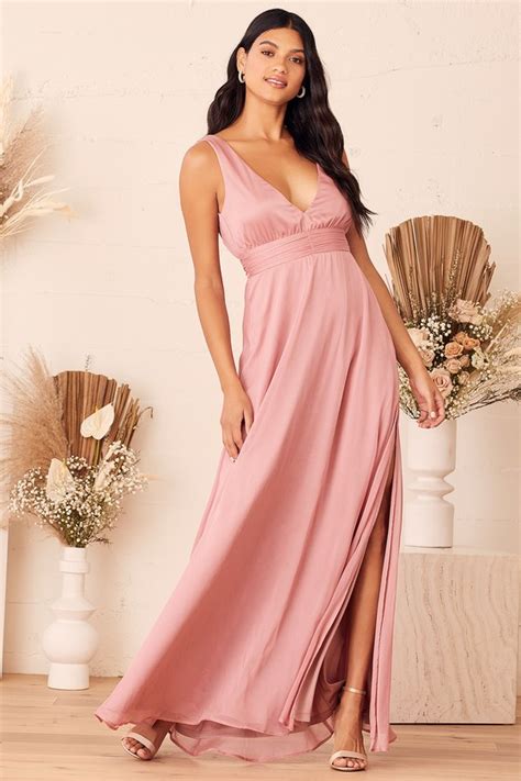 Rose Pink Maxi Dress Sleeveless Chiffon Dress V Neck Dress Lulus