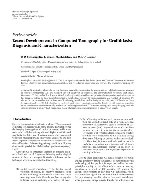 pdf recent developments in computed tomography for urolithiasis