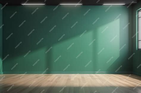공허한 녹색 벽 방 스튜디오 배경과 바닥 그림자 빛 오버레이 잘 공간 제품 및 텍스트 프레젠테이션을 표시 스크린을위한 수직 이미지 프리미엄 사진