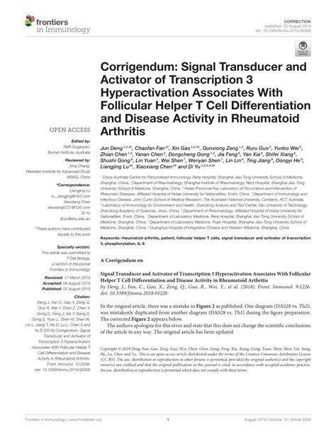 Pdf Corrigendum Signal Transducer And Activator Of Transcription 3 Hyperactivation Associates
