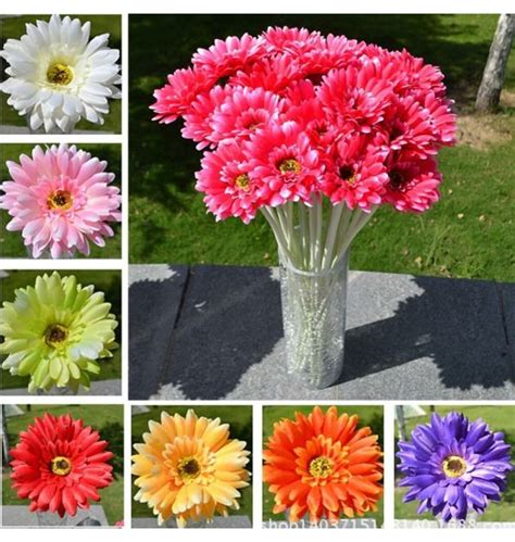 몬테스라 조화 몬스테라 가지 인조 야자수 웨딩 파티 홈 장식에 대 한 10pcs 인공 Gerbera 데이지 티몬