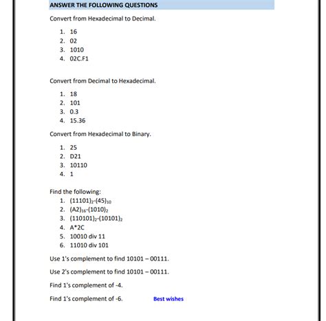 Solved ANSWER THE FOLLOWING QUESTIONS Convert From Chegg