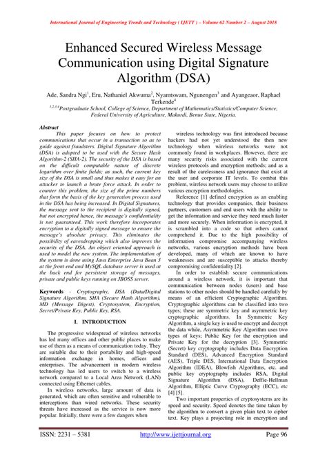 Pdf Enhanced Secured Wireless Message Communication Using Digital Signature Algorithm Dsa