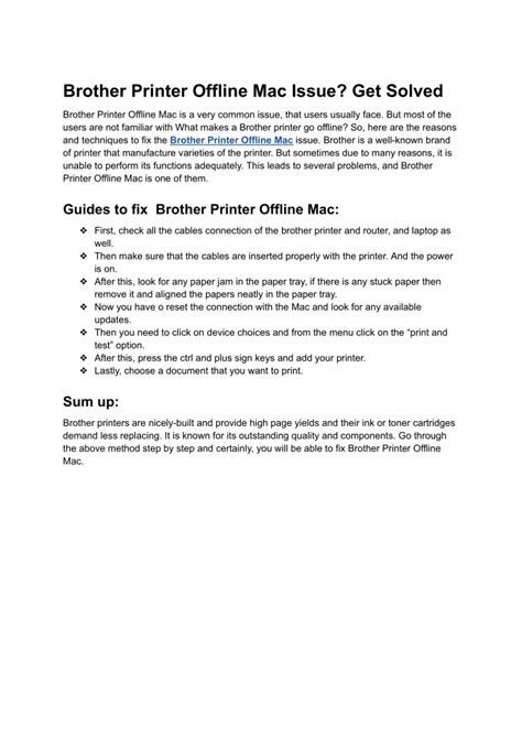 PPT Brother Printer Offline Mac Issue Get Solved PowerPoint Presentation ID