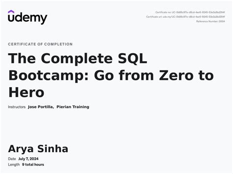 Completed The Complete Sql Bootcamp Arya Sinha Posted On The Topic Linkedin