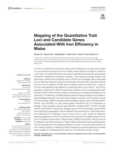 Pdf Mapping Of The Quantitative Trait Loci And Candidate Genes Associated With Iron Efficiency