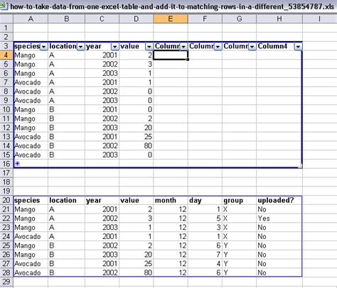 Vba How To Take Data From One Excel Table And Add It To Matching Rows In A Different Table
