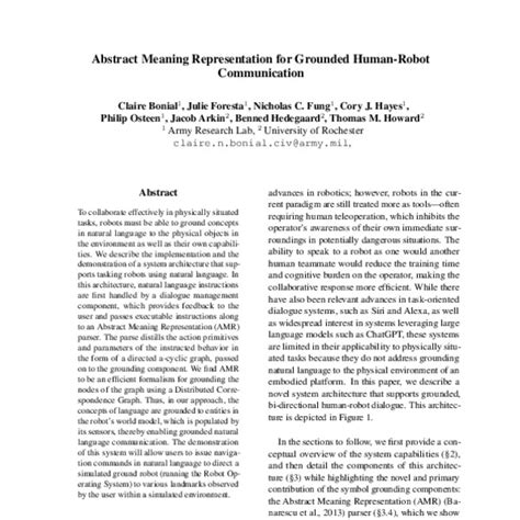 Abstract Meaning Representation For Grounded Human Robot Communication