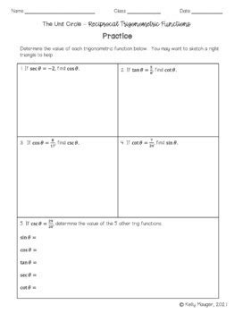 Reciprocal Trig Functions And The Unit Circle Guided Notes By 3rd And 14th