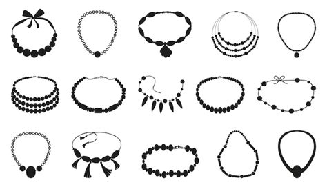 Premium Vector Black Necklace Icon Collection Set Of Jewelry Necklaces Beauty Necklace Element