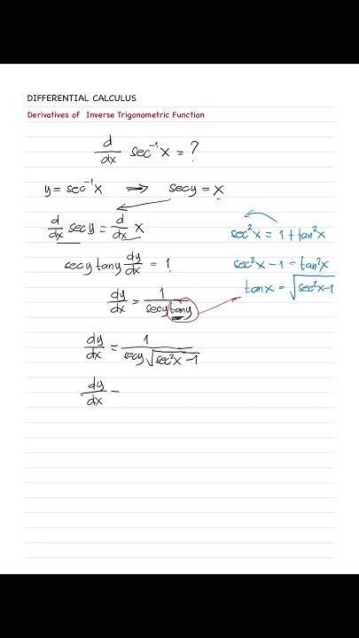 Derivative Of Arcsecant Inverse Secant Youtube