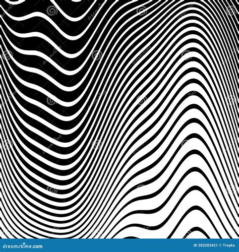 Wavy Lines Pattern With 3d Illusion And Motion Effect Black And White Texture Stock Vector
