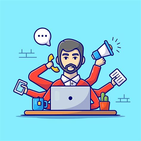 Cute Man Multitasking Cartoon Vector Icon Illustration People Business Icon Concept Isolated