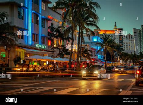 Miami Beach Florida Usa Night Life In South Beach Precinct Stock