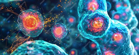 A Microscopic View Of Cells With Augmented Reality Data Overlays Tech Vibrant Detailed Cellular