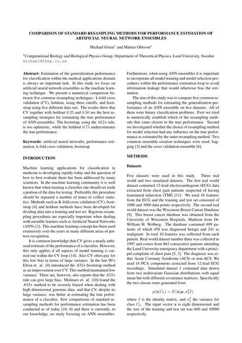 Pdf Comparison Of Standard Resampling Methods For Performance Estimation Of Artificial Neural