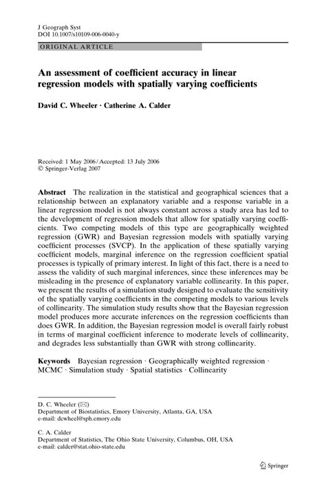 Pdf An Assessment Of Coefficient Accuracy In Linear Regression Models With Spatially Varying