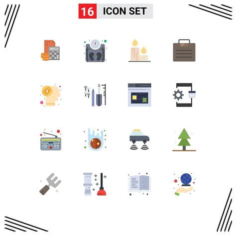 Pictogram Set Of 16 Simple Flat Colors Of Portfolio Briefcase Scale Nature Fire Editable Pack Of