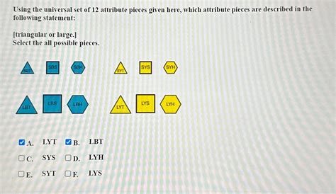 Solved Using The Universal Set Of 12 ﻿attribute Pieces Given