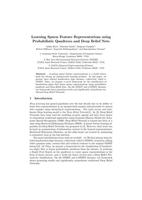 PDF Learning Sparse Feature Representations Using Probabilistic Quadtrees And Deep Belief Nets