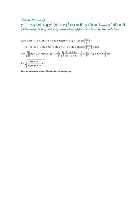 Pdf Approximated Trigonometric Solution To The Cubic Quintic Duffing