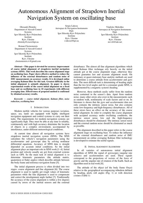 Pdf Autonomous Alignment Of Strapdown Inertial Navigation System On Oscillating Base