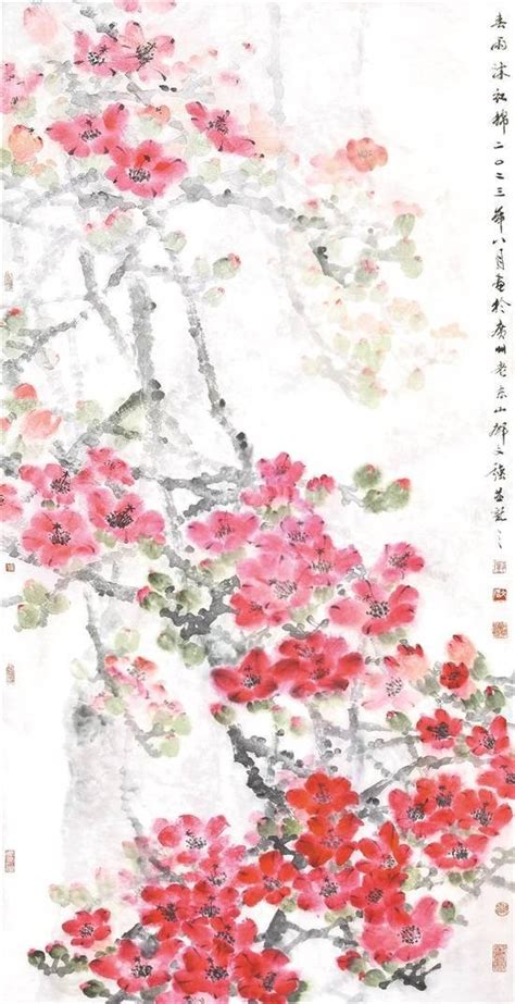 春雨沐红棉国画 爱乐趣生活