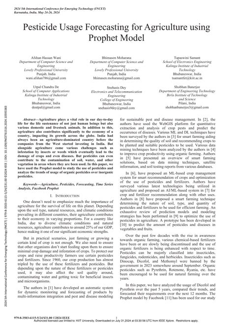 Pdf Pesticide Usage Forecasting For Agriculture Using Prophet Model