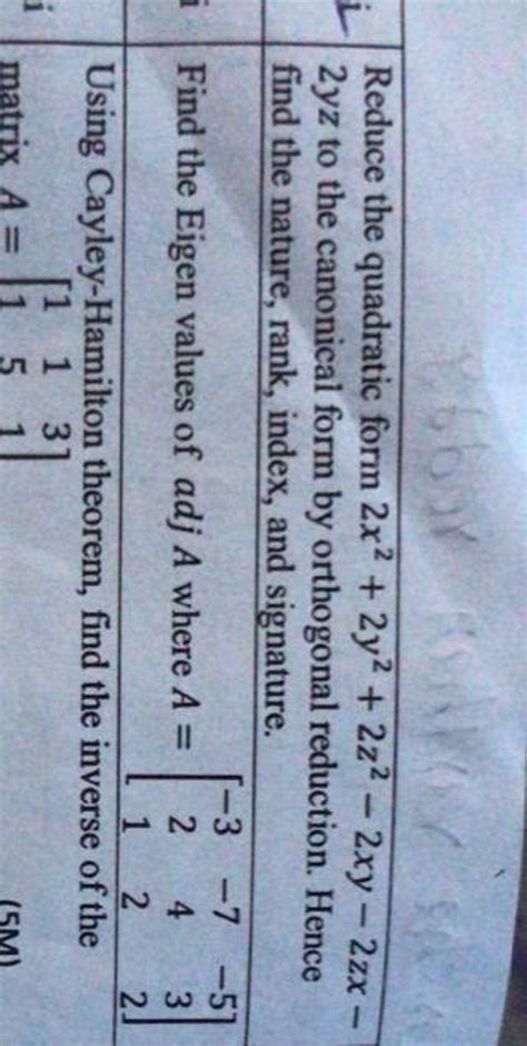 Reduce The Quadratic Form 2 X { 2 } 2 Y { 2 } 2 Z { 2 } 2 X Y