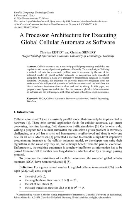 Pdf A Processor Architecture For Executing Global Cellular Automata As Software