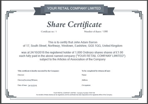 Shares Certificate Template