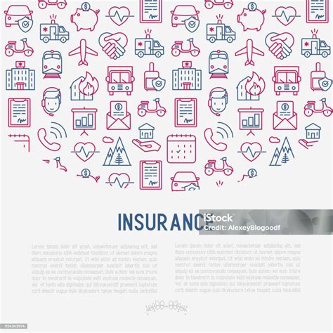얇은 선 아이콘으로 보험 개념 건강 생활 자동차 집 저축 현대 벡터 일러스트 레이 션 배너 웹 페이지 서식 파일에 대 한 인쇄 미디어 0명에 대한 스톡 벡터 아트 및 기타
