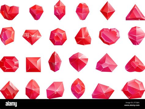 Ruby Rock Icons Set Cartoon Vector Magic Stone Mineral Crystal Shiny Stock Vector Image Art