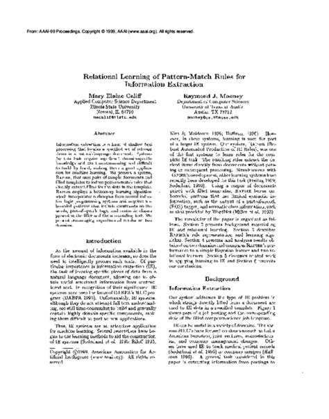 Pdf Relational Learning Of Pattern Match Rules For Information Extraction