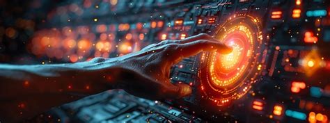 Hand Touching A Spinning Data Flow Data Flow Processing Visualization Background Premium AI